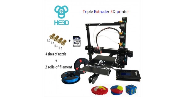 HE3D Ei3 Tricolor/Triple Head 3D Printer Kit with 2 Free Rolls of ...